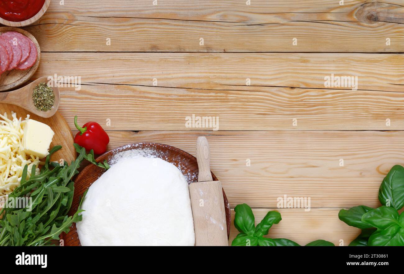 ingredients for making pizza - dough, tomato sauce, cheese Stock Photo ...