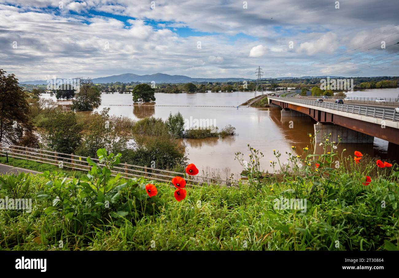 River Severn floodplain in flood near Worcester Stock Photo - Alamy