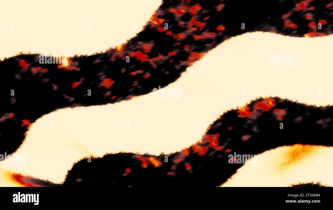 Abstract melted flowing lava in curving stripes. Design. Red extremely ...