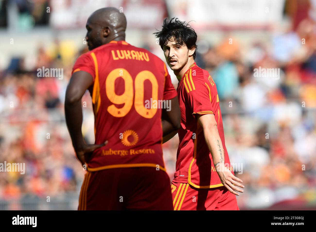 Rome, Italy. 22nd Oct, 2023. Sardar Azmoun and Romelu Lukaku of AS Roma ...