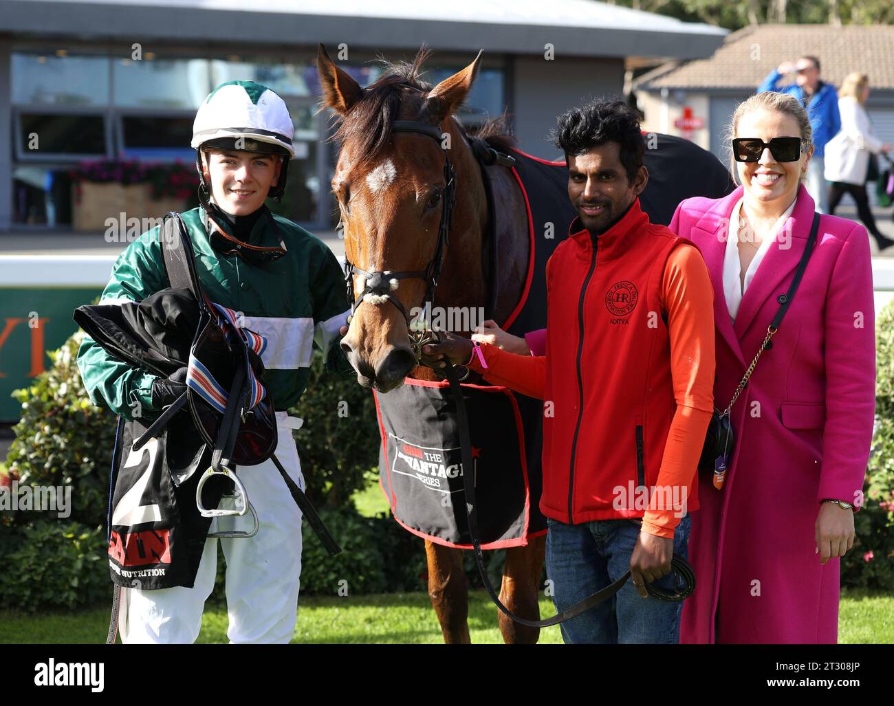 Keithen Kennedy and horse trainer Kate Harrington celebrate winning the ...