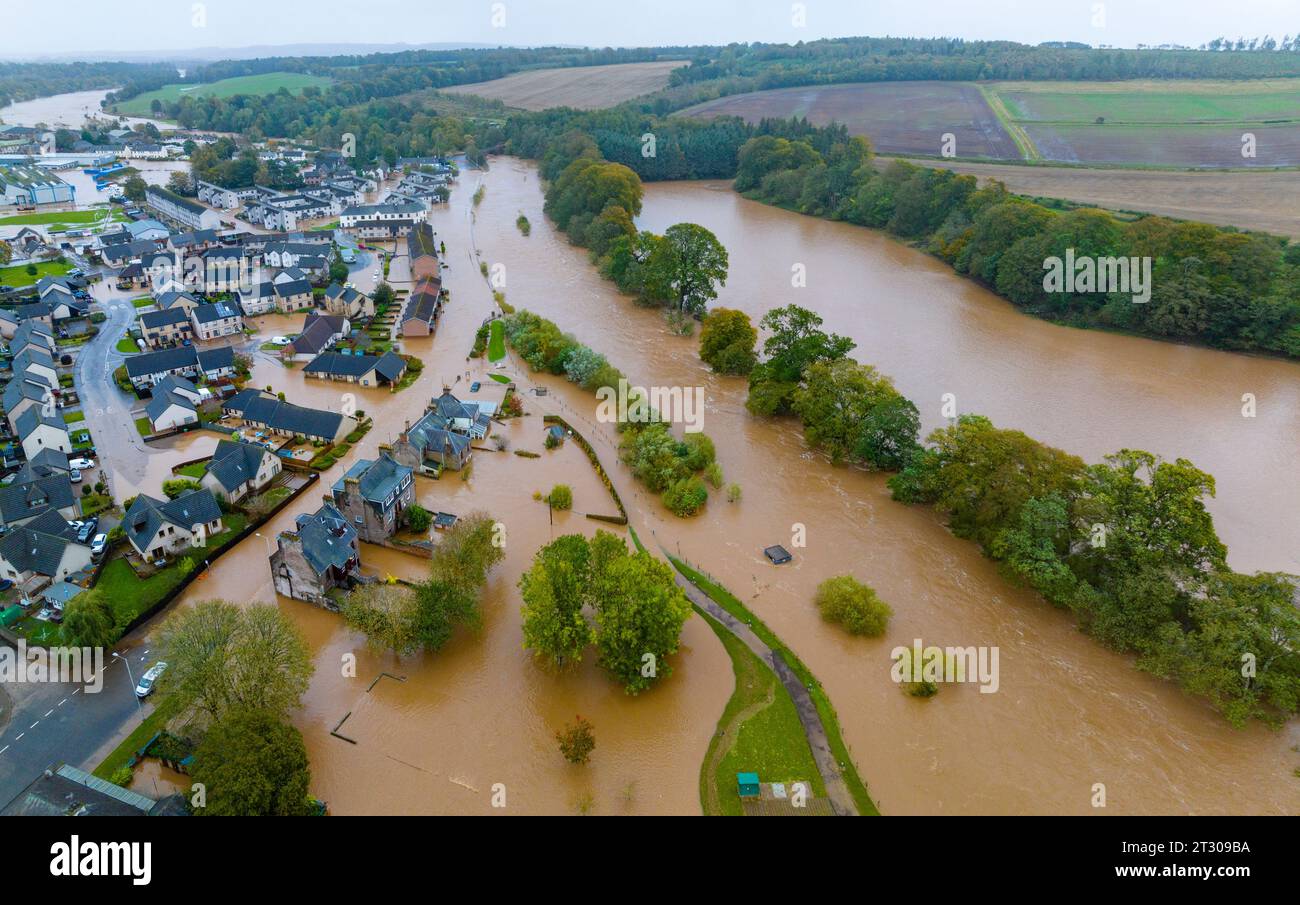 Aerial view of flooded housing and streets in Brechin after the River ...