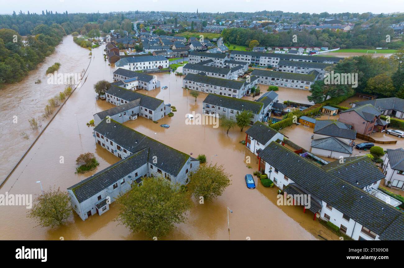 Aerial view of flooded housing and streets in Brechin after the River ...