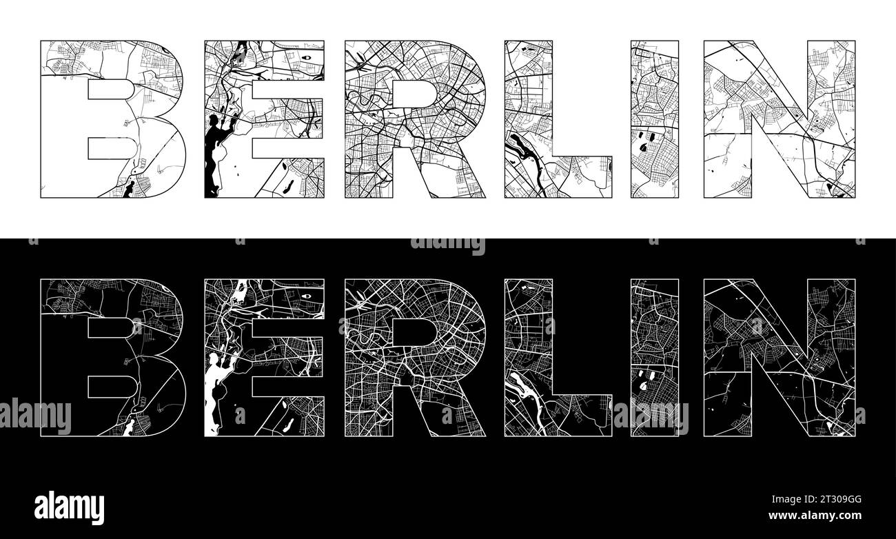 Berlin City Name (Germany, Europe) with black white city map ...
