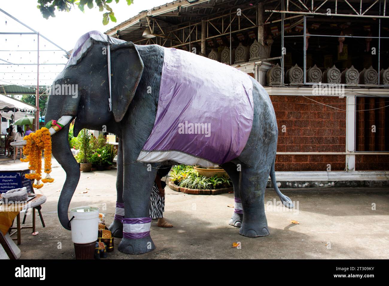 Holy elephant statue of Wat Kuiburi temple for thai people travelers ...