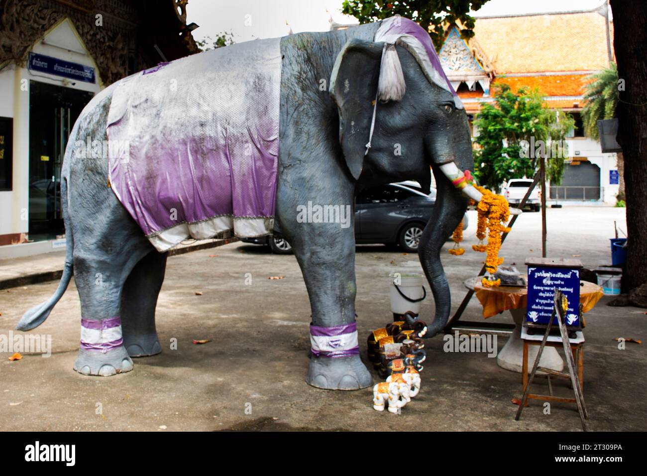 Holy elephant statue of Wat Kuiburi temple for thai people travelers ...