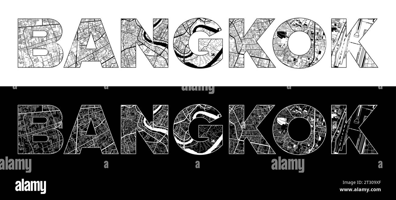 Bangkok City Name (Thailand, Asia) with black white city map ...