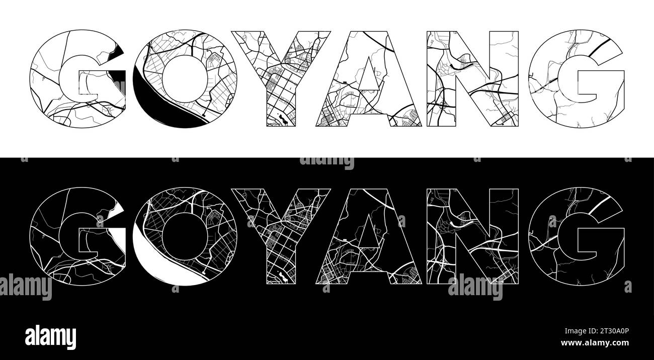 Goyang City Name (South Korea, Asia) with black white city map ...
