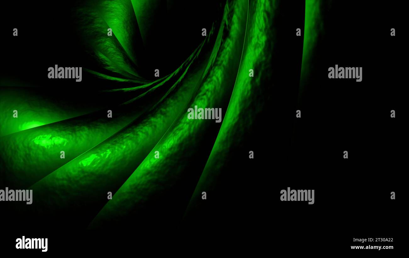 Green shiny running stripes. Design. Black background with moving in ...