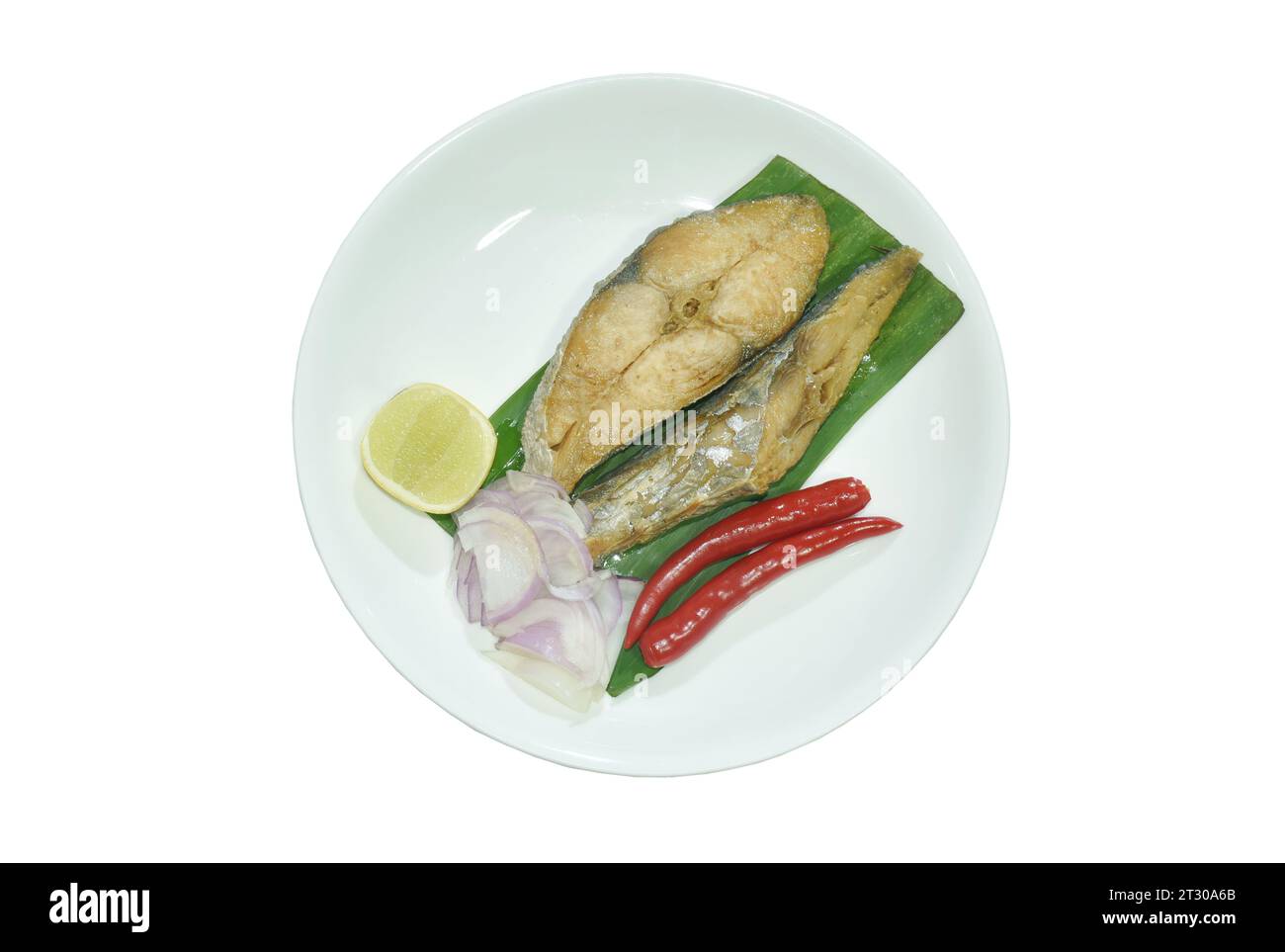 salty dry Indo-Pacific king mackerel fish topping chop shallot and ...