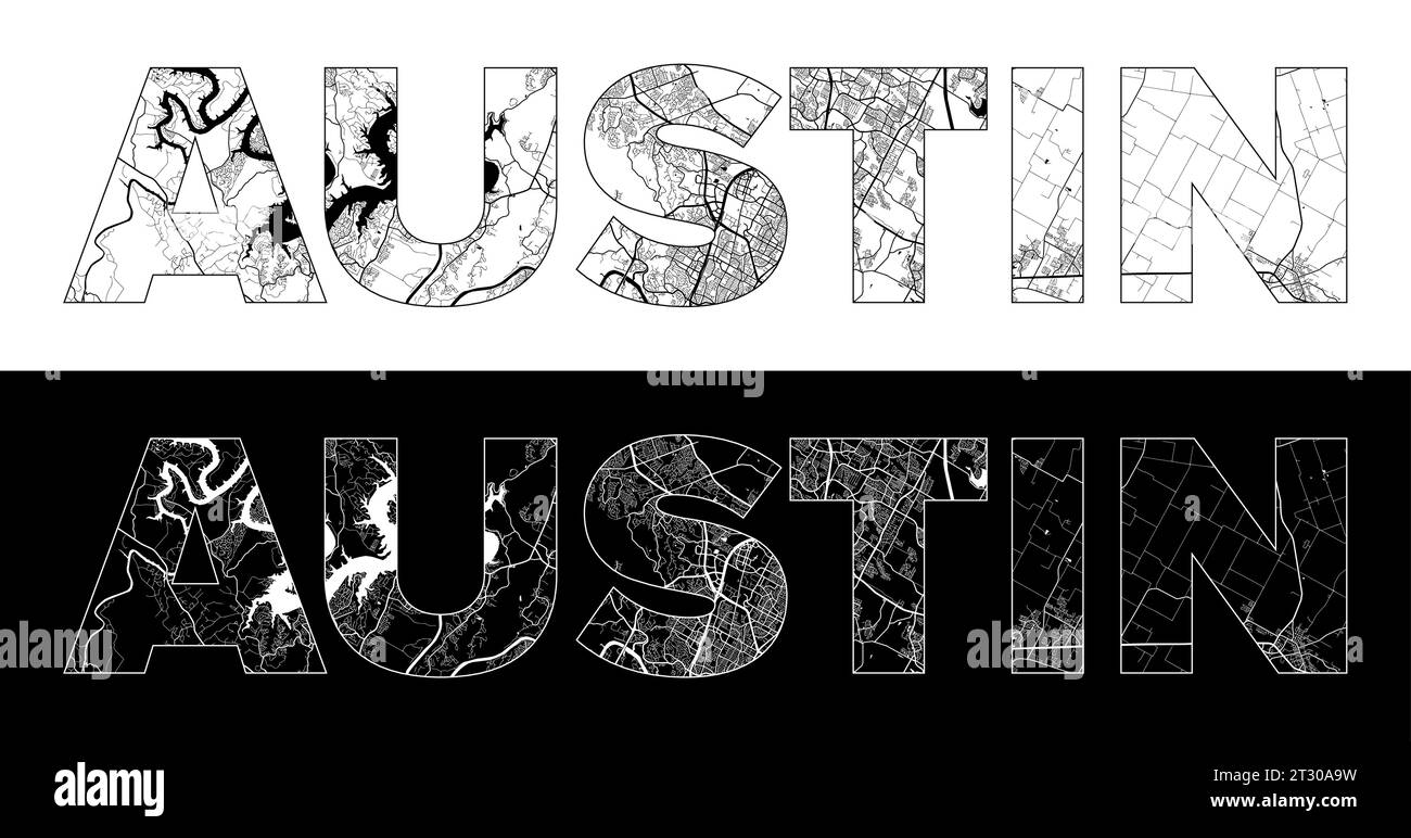 Austin City Name (United States, North America) with black white city ...