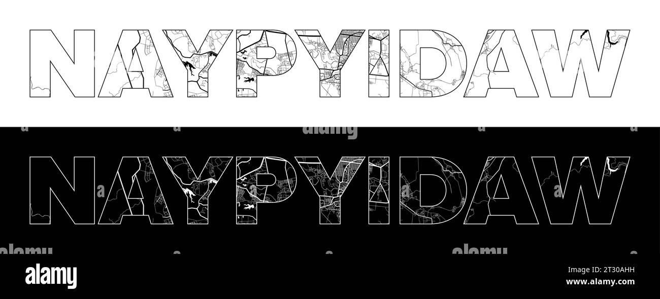 Naypyidaw City Name (Myanmar, Asia) with black white city map ... Naypyidaw City Name (Myanmar, Asia) with black white city map ...