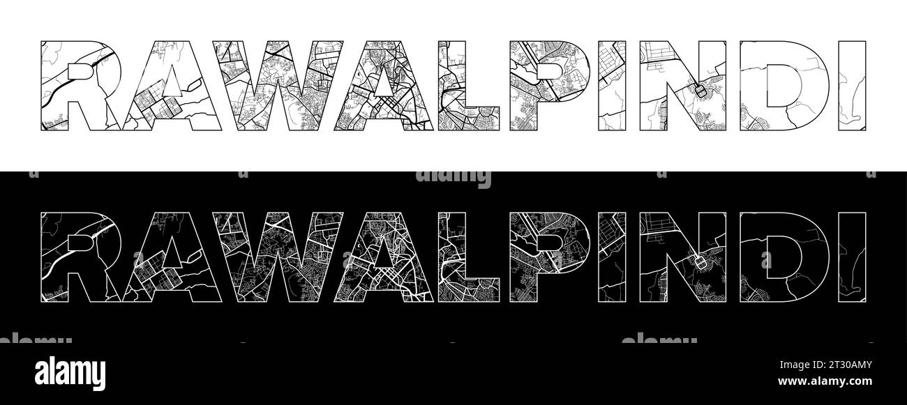 Rawalpindi City Name Pakistan Asia With Black White City Map Illustration Vector Stock Vector