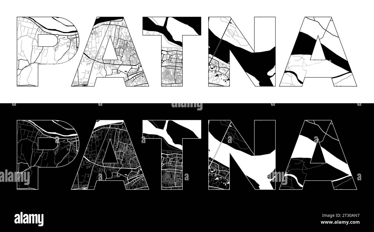 Patna City Name (India, Asia) with black white city map illustration ...