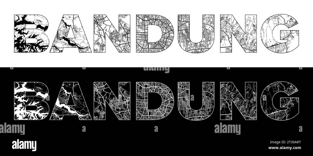 Bandung City Name (Indonesia, Asia) with black white city map ...