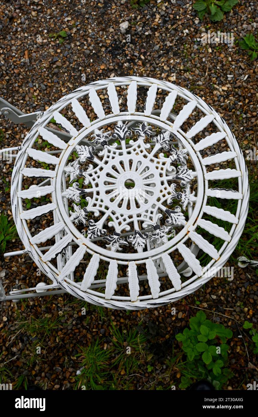 overhead view of garden table and chair Stock Photo - Alamy