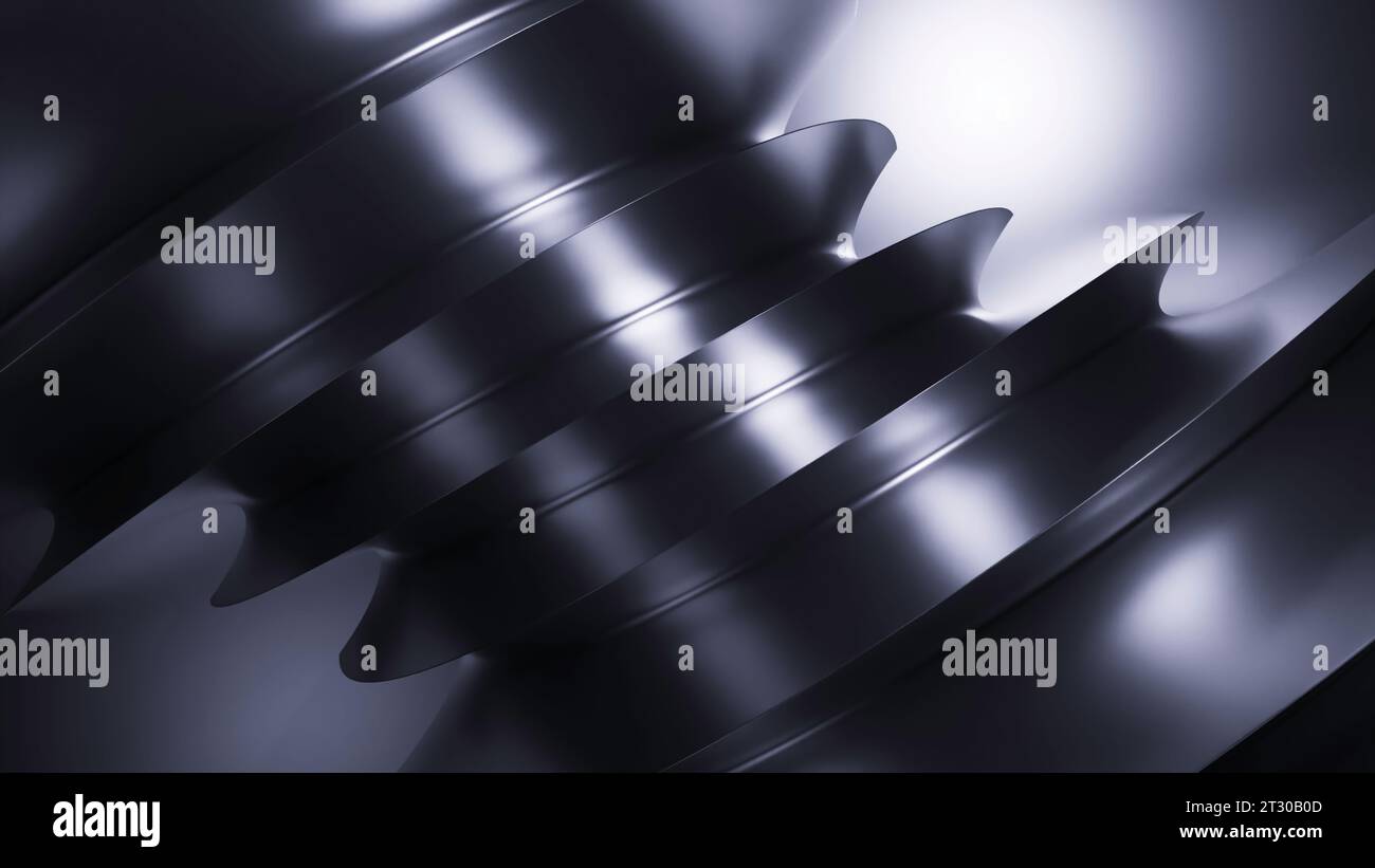 3D background with moving metal spiral. Design. Liquid metal moves in ...
