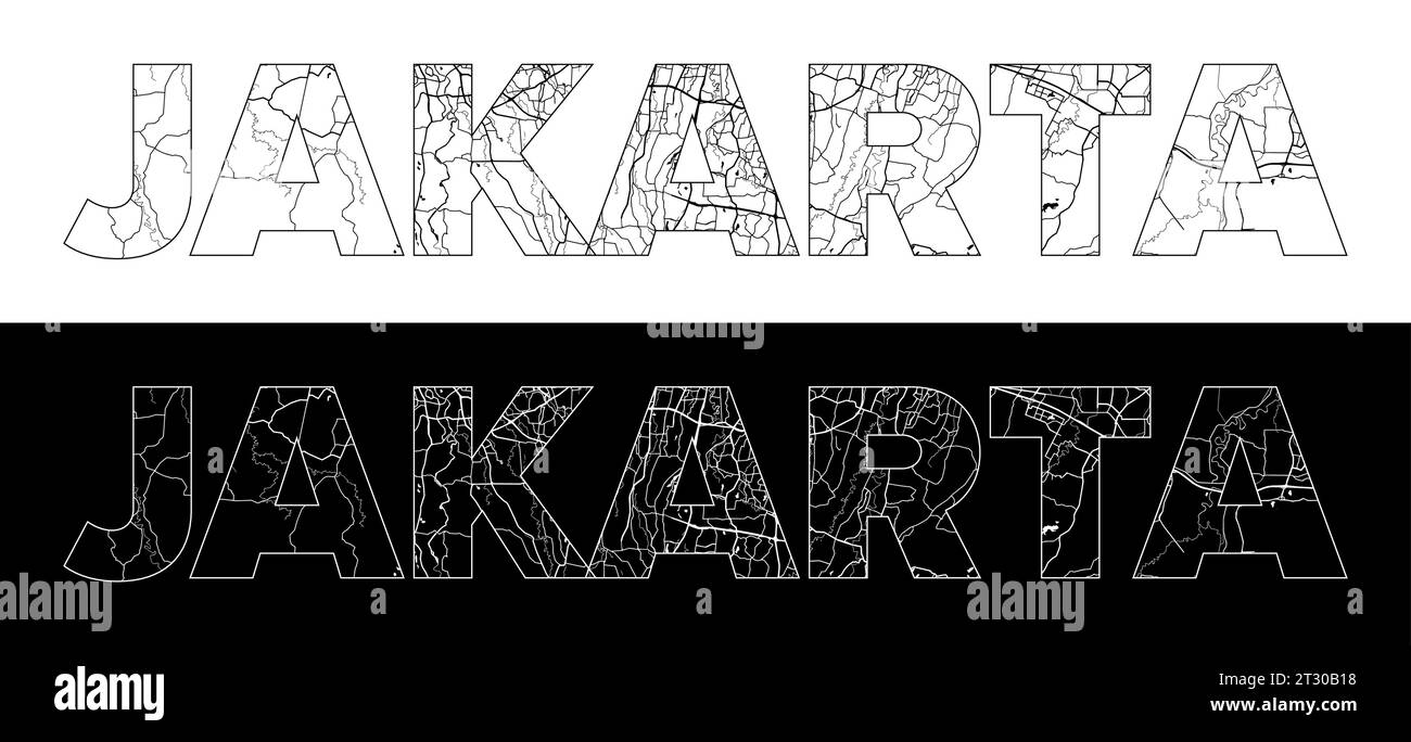 Jakarta City Name (Indonesia, Asia) with black white city map ...