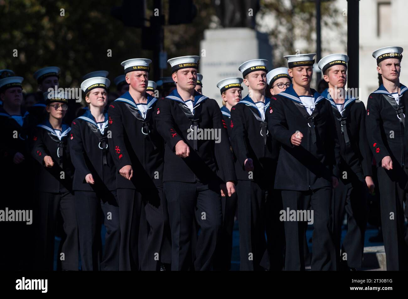 London, UK. 22 October 2023. Sea cadets take part in a parade in Trafalgar Square to commemorate ...