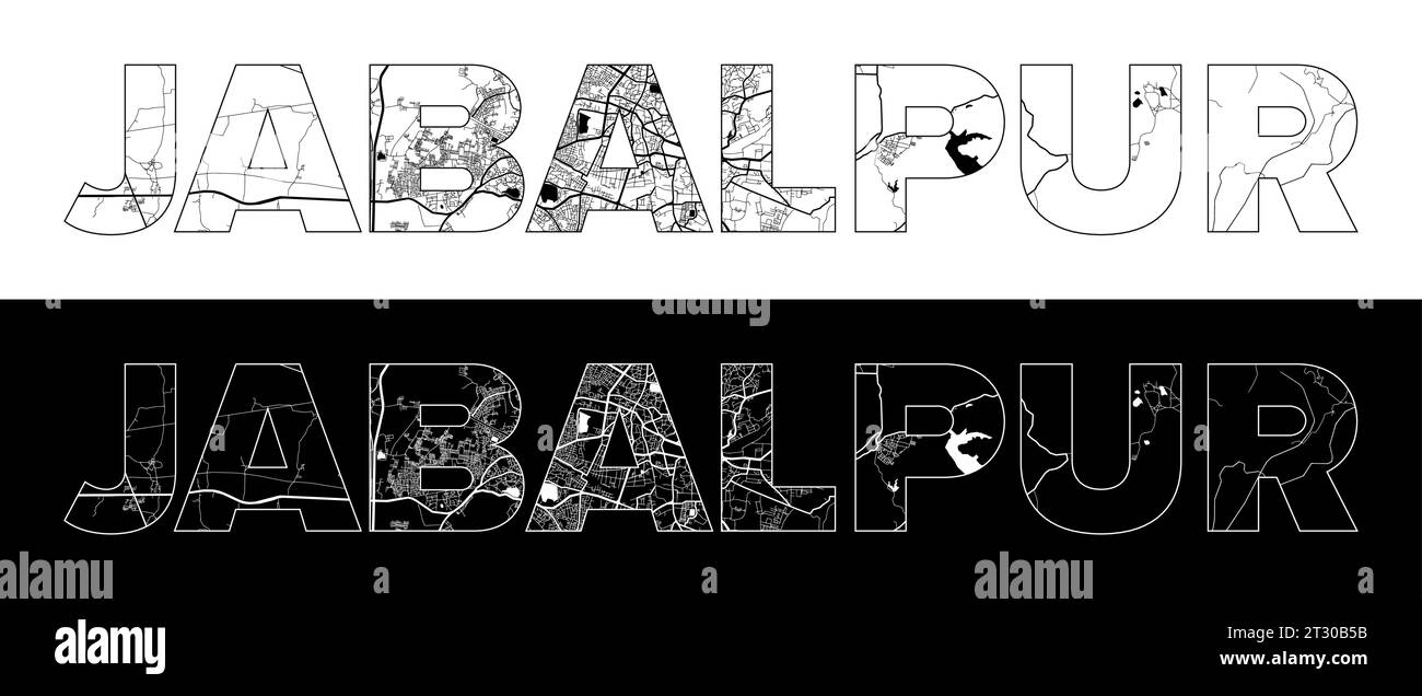 Jabalpur City Name (India, Asia) with black white city map illustration ...