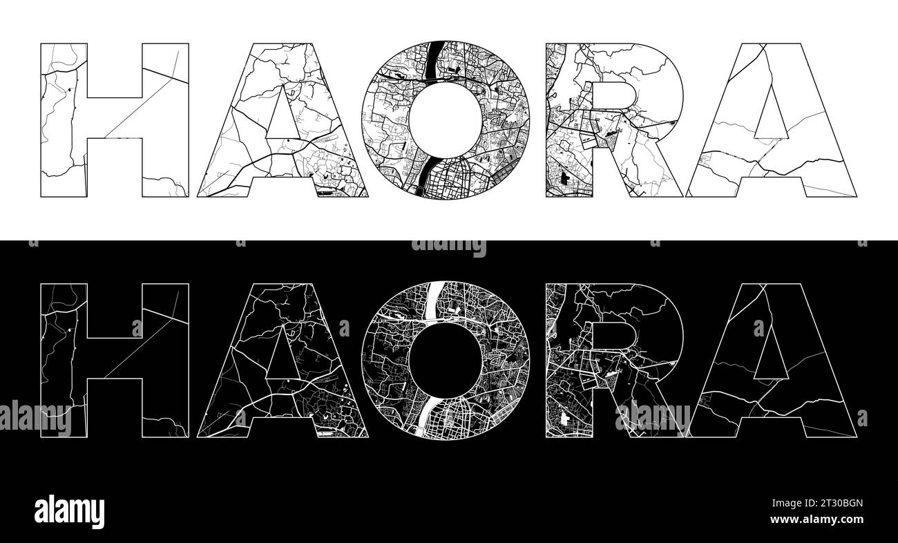 Haora City Name (India, Asia) with black white city map illustration ...