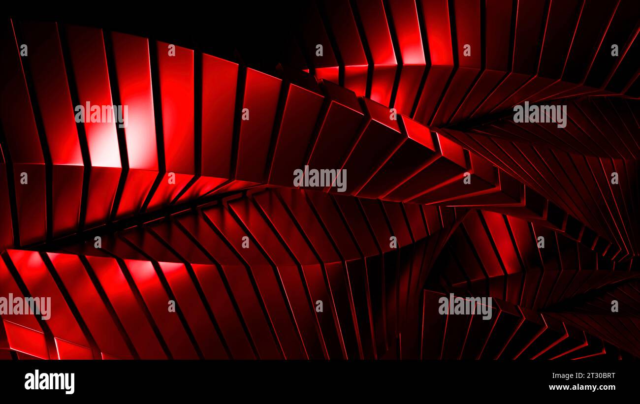 Bright red computer graphics. Design. Dark background with rotating red ...