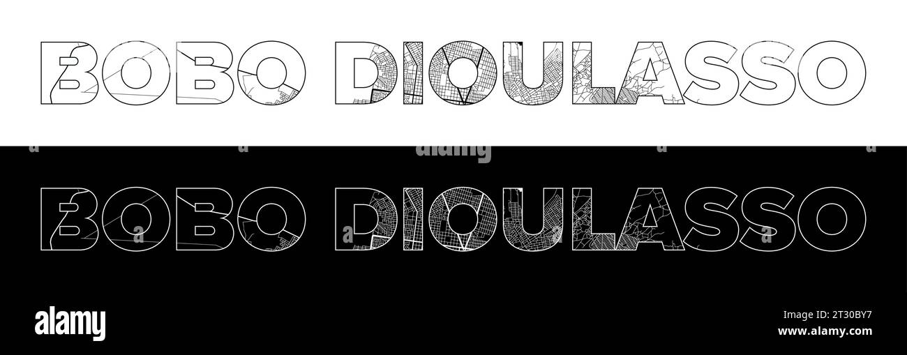 Bobo Dioulasso City Name (Burkina Faso, Africa) with black white city ...