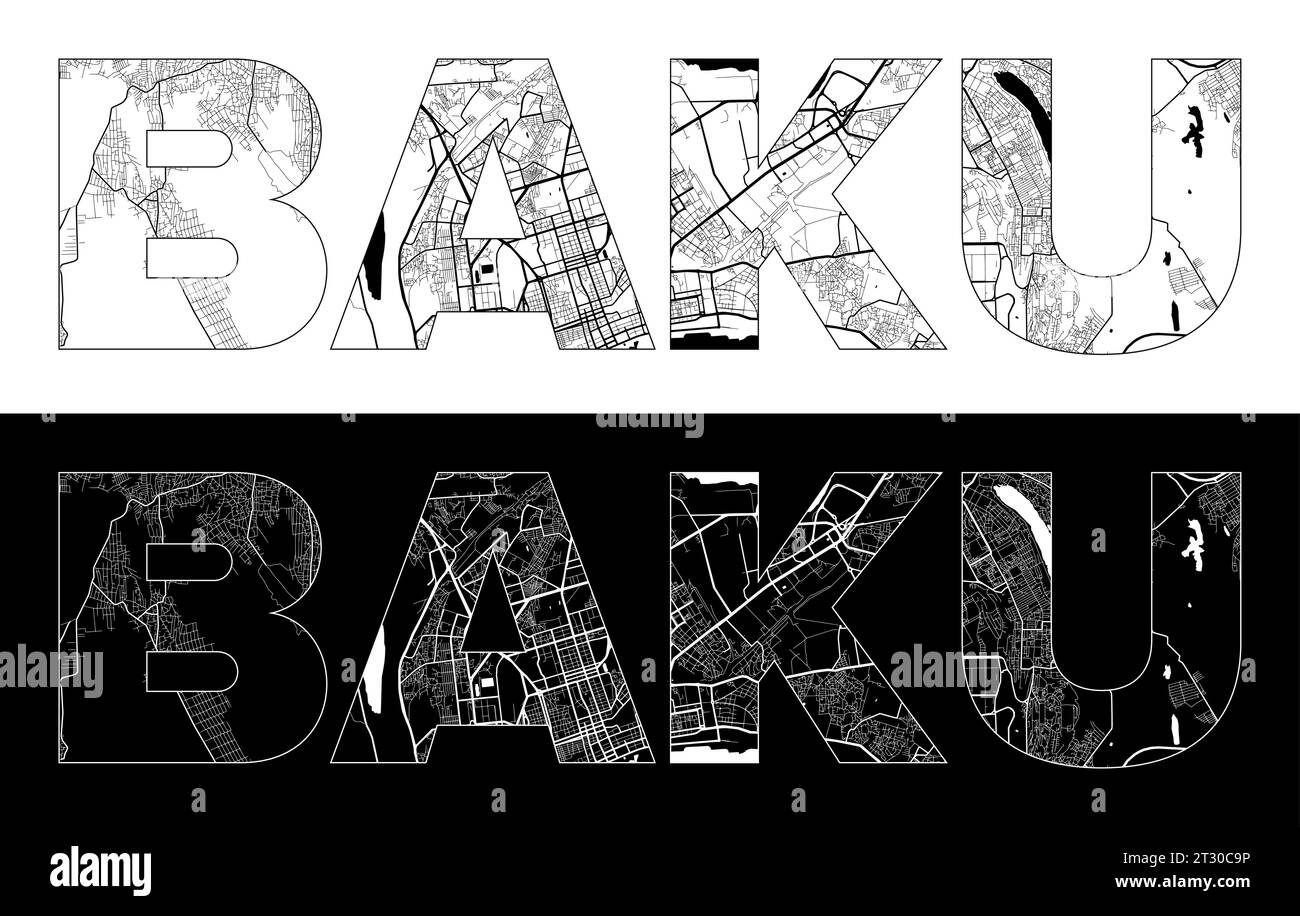 Baku City Name Azerbaijan Asia With Black White City Map