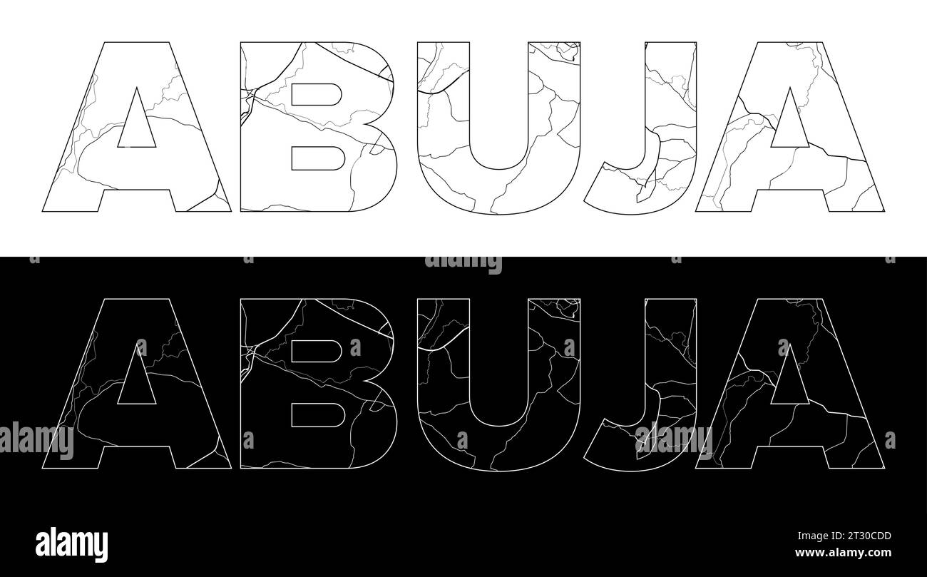 Abuja City Name (Nigeria, Africa) with black white city map ...