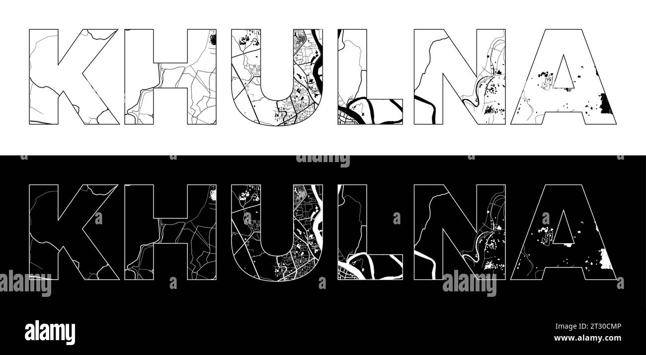 Khulna City Name (Bangladesh, Asia) with black white city map ...