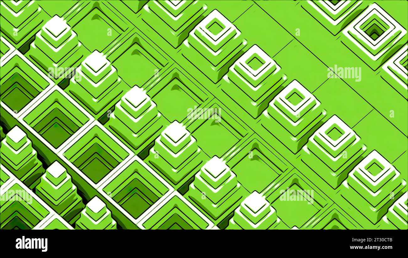 Orange and green squares in animation. Design. Large squares rising and ...