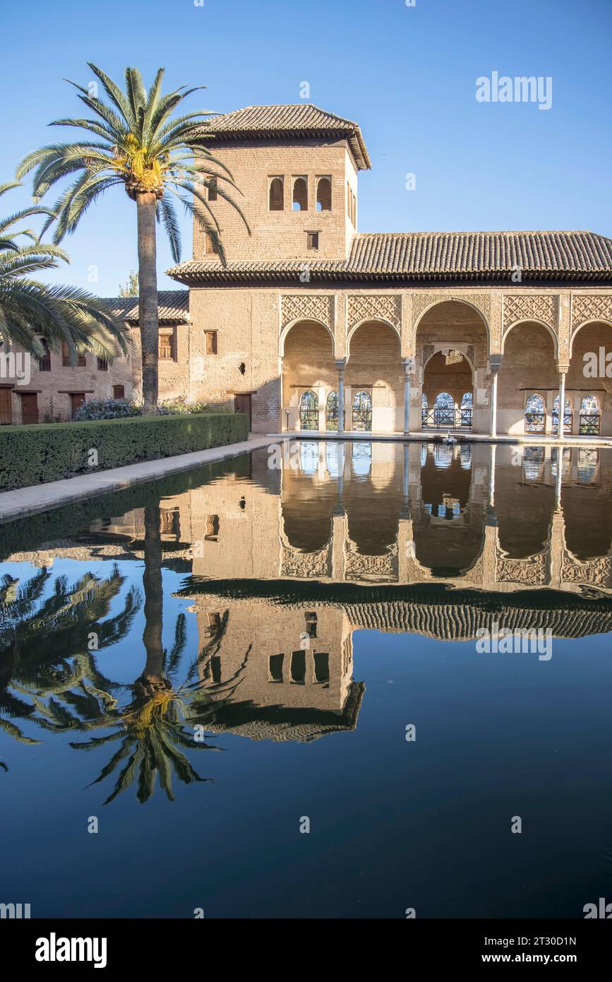 reflections of the fortress and palace of the alhambra in granada ...