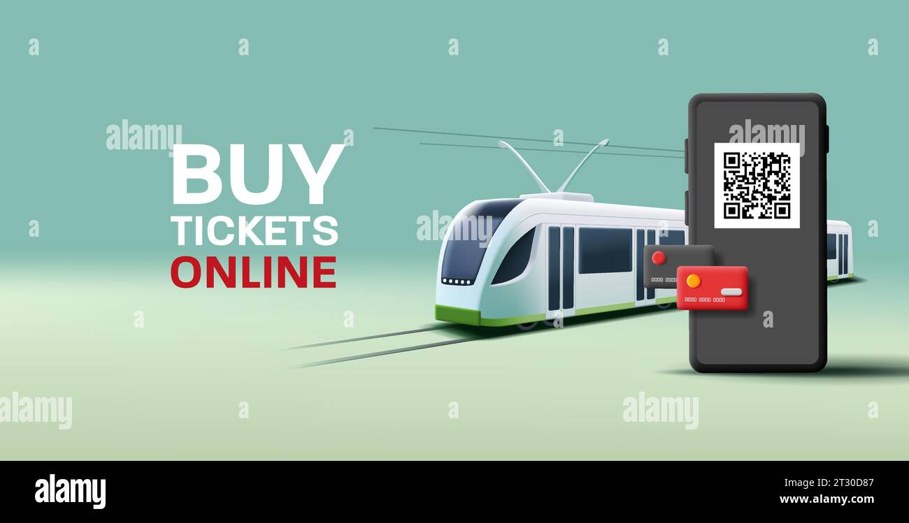 Urban tram rail public transport illustration with smartphone for ...