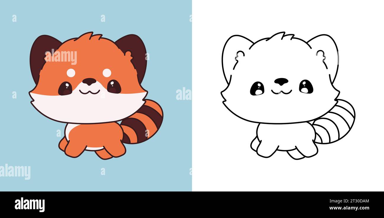 Cute Baby Red Panda Clipart for Coloring Page and Illustration. Happy ...
