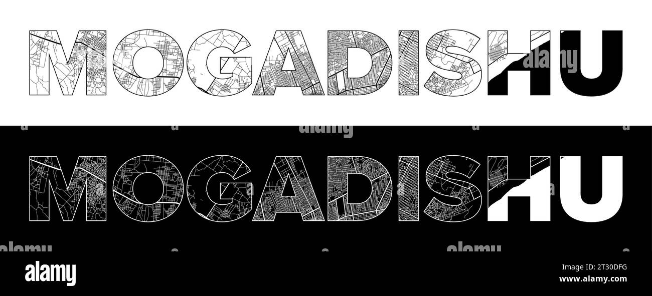 Mogadishu City Name (Somalia, Africa) with black white city map ... Mogadishu City Name (Somalia, Africa) with black white city map ...