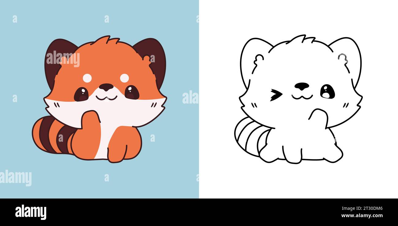 Cute Isolated Red Panda Clipart Illustration and Black and White. Funny ...