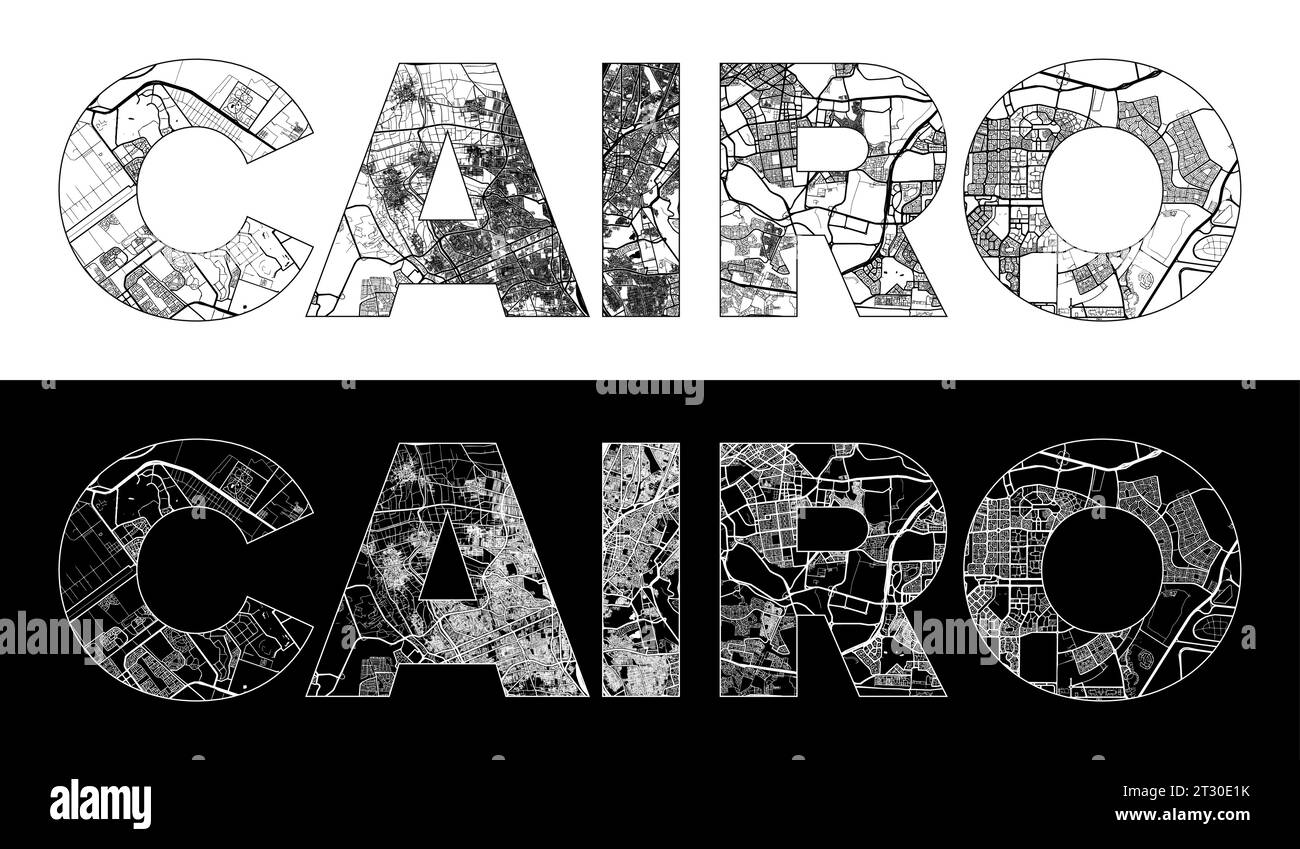 Cairo Giza City Name (Egypt, Africa) with black white city map ...