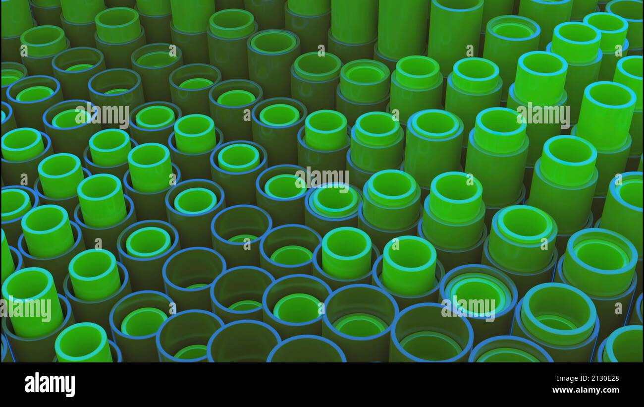 Yellow and green rising geometric shapes. Design. Small 3d figures that ...