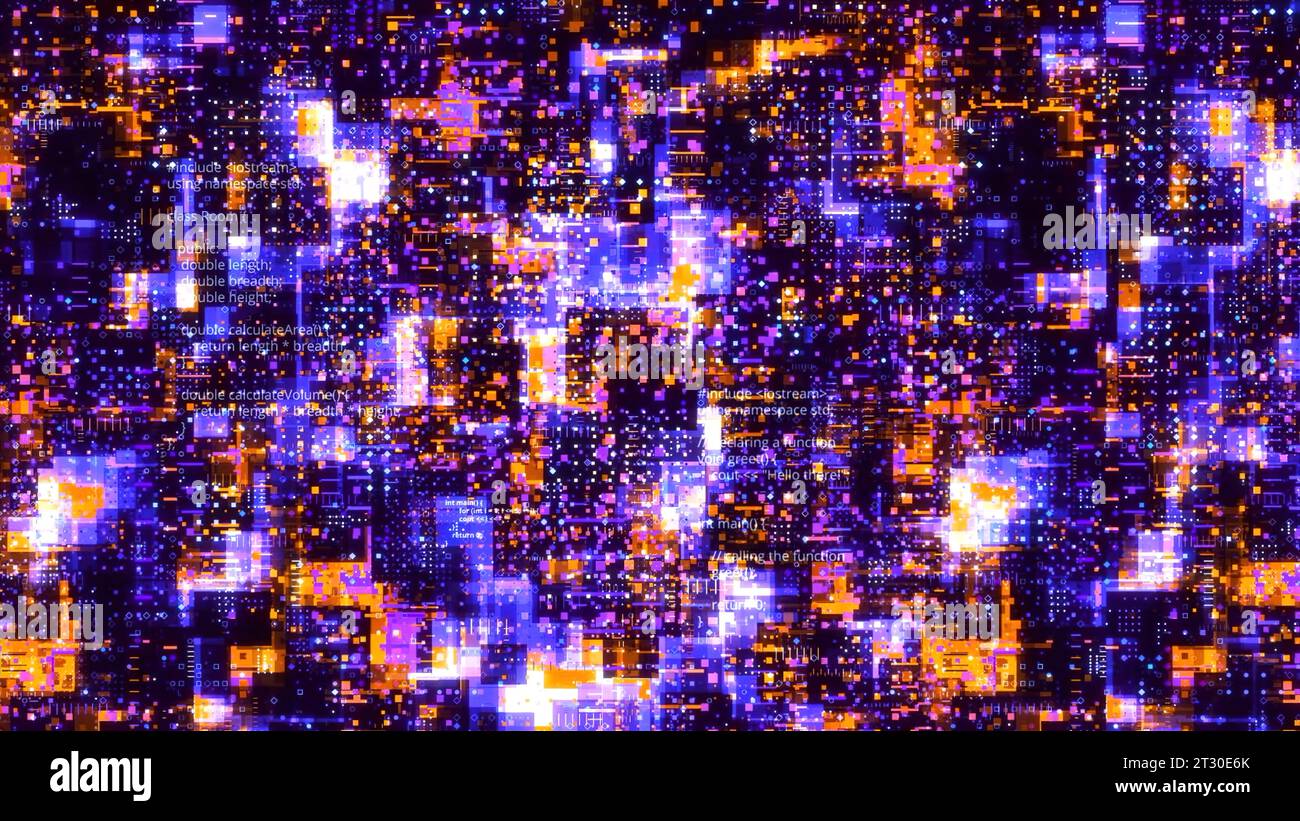 Virtual space with space computer code. Motion. Colorful computer programs and virtual codes in ...