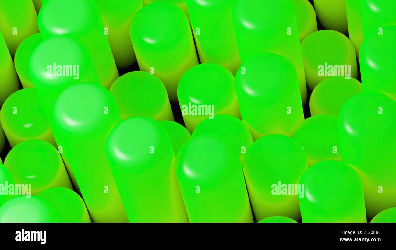 Moving up and down cylinders. Design. Animation with moving 3D round ...