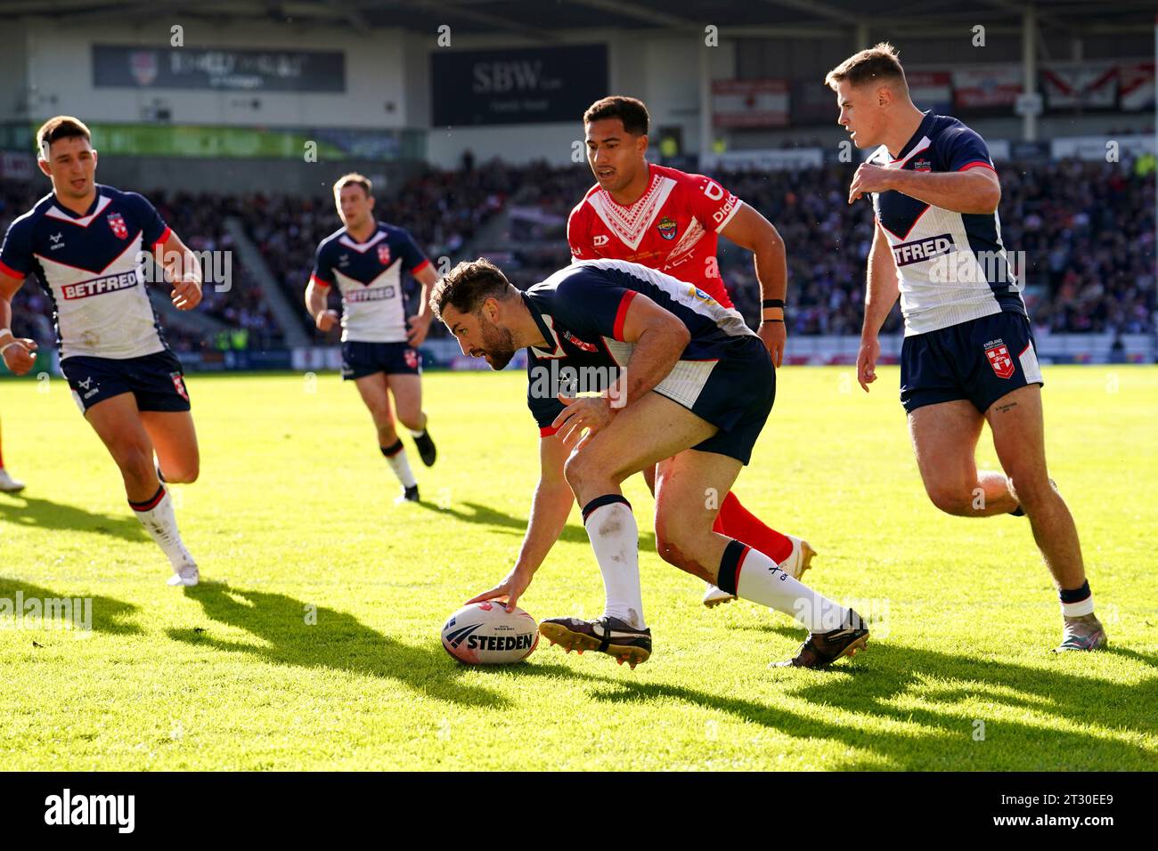 England's Toby King scores his side's first try of the game during the ...