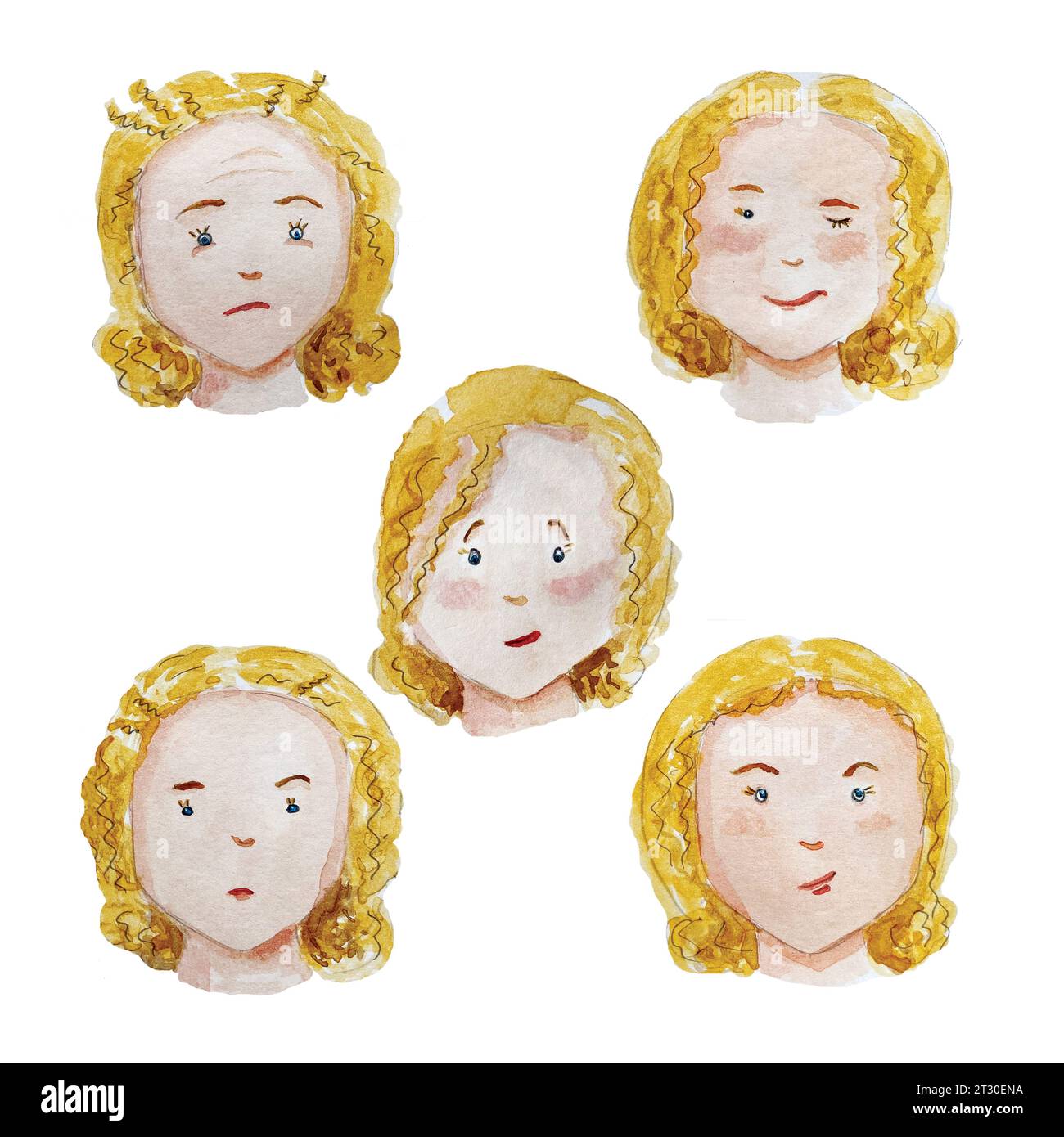 Watercolor emotions faces isolated on white Stock Photo - Alamy