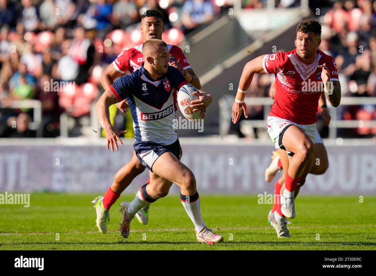 Mikey Lewis #6 of England makes a break during the Rugby League ...