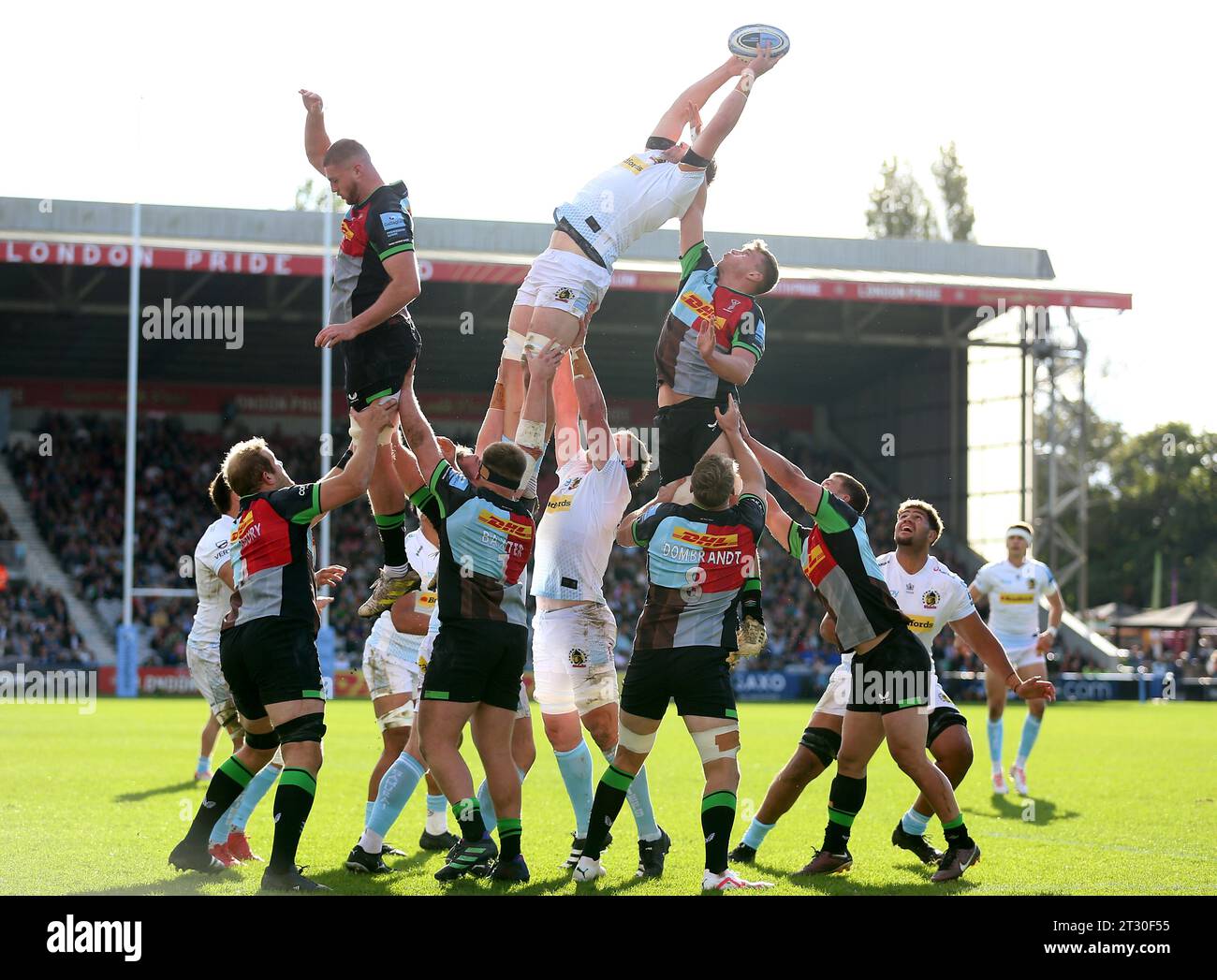 Exeter Chiefs' Lewis Pearson wins a line-out during the Gallagher ...