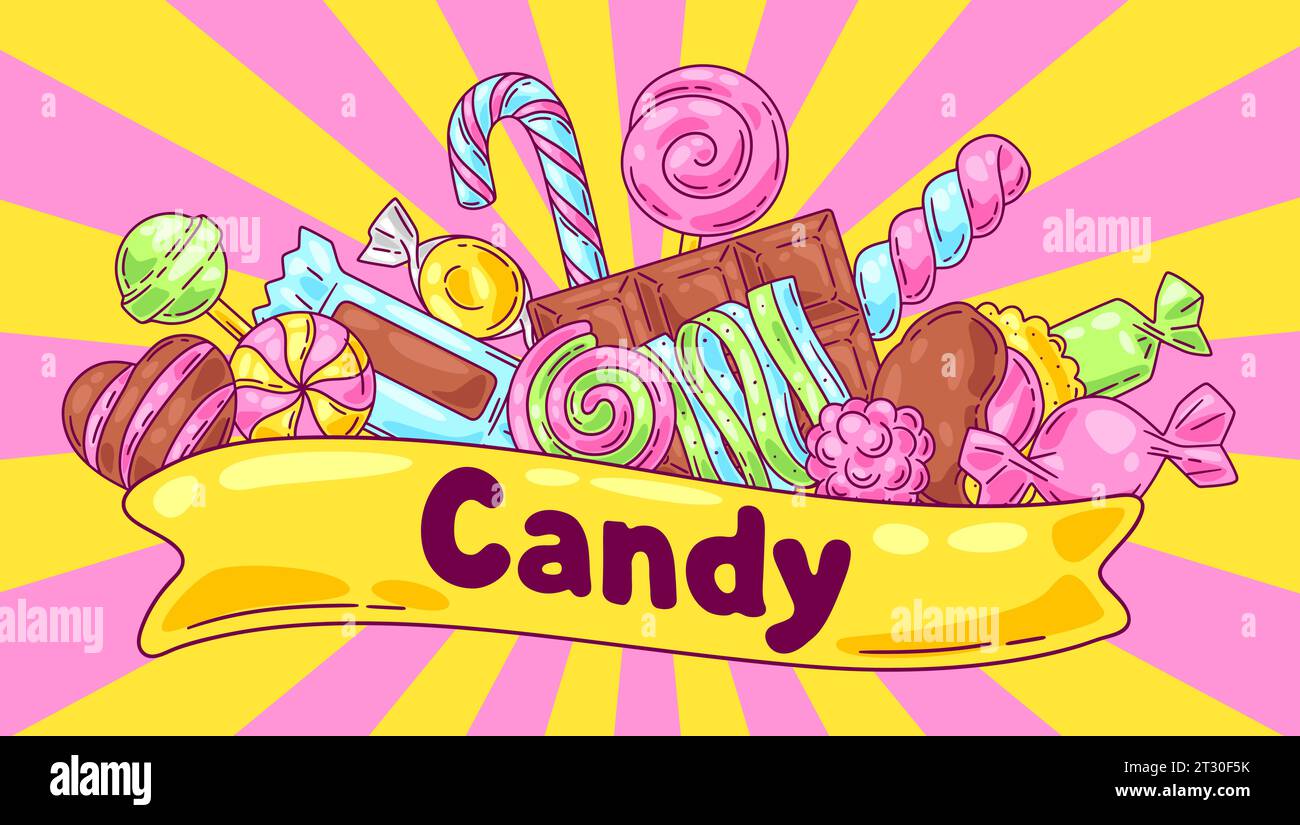 Background with candies and sweets. Design for confectionery or candy ...