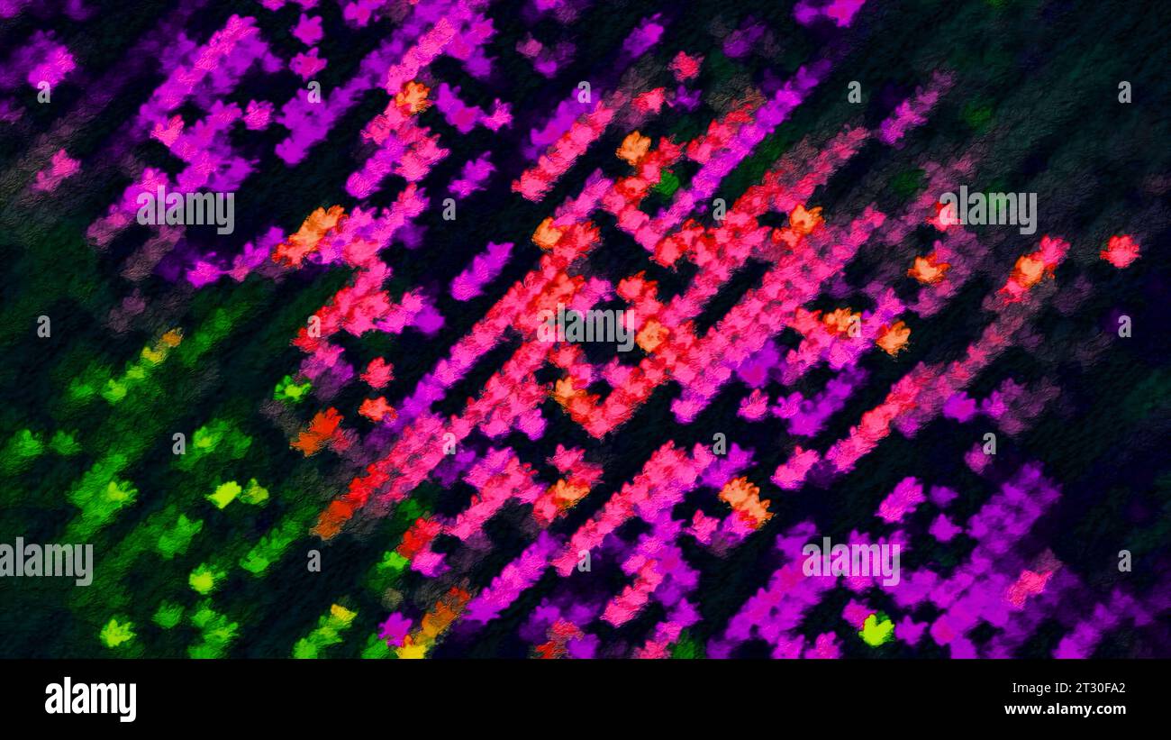 Colorful dots in linear flow. Motion. Flashing colorful dots move ...