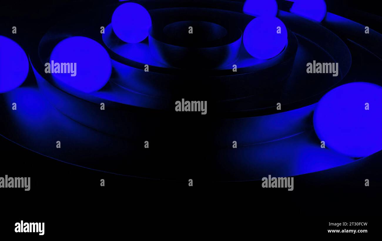 Animation with glowing balls moving in 3d rings. Desing. Circles with ...