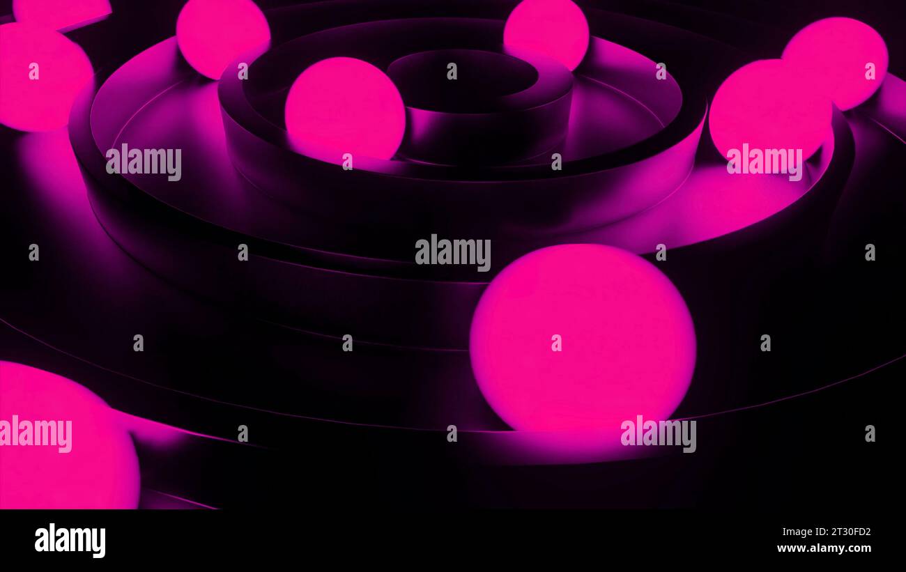Animation with glowing balls moving in 3d rings. Desing. Circles with ...