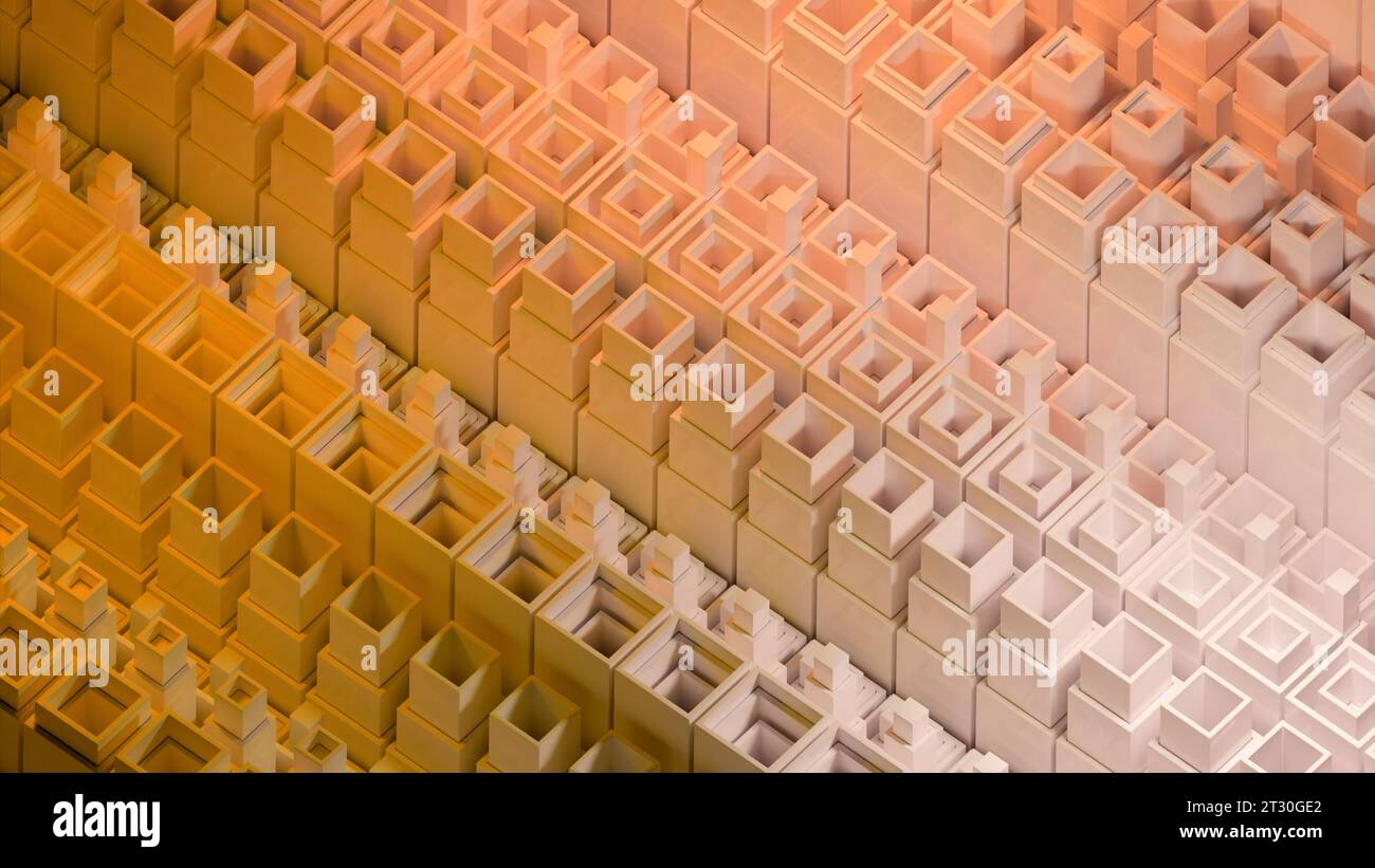 Square 3d columns move in mechanical waves. Design. Columns move in 3d ...