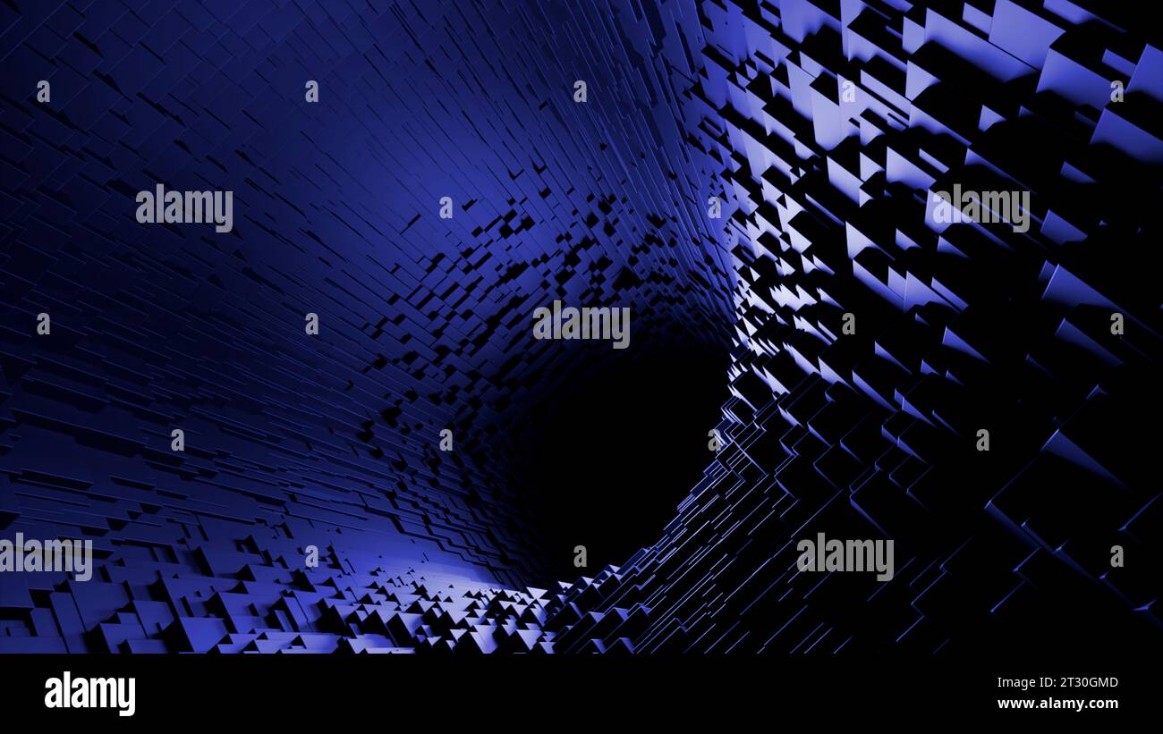 Yellow and blue abstraction with deep teleport. Design. The microtunnel ...